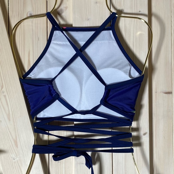 Swim | La Bamba In Navy Petite Halter Wrap Two Piece Blue Swimsuit Pink ...